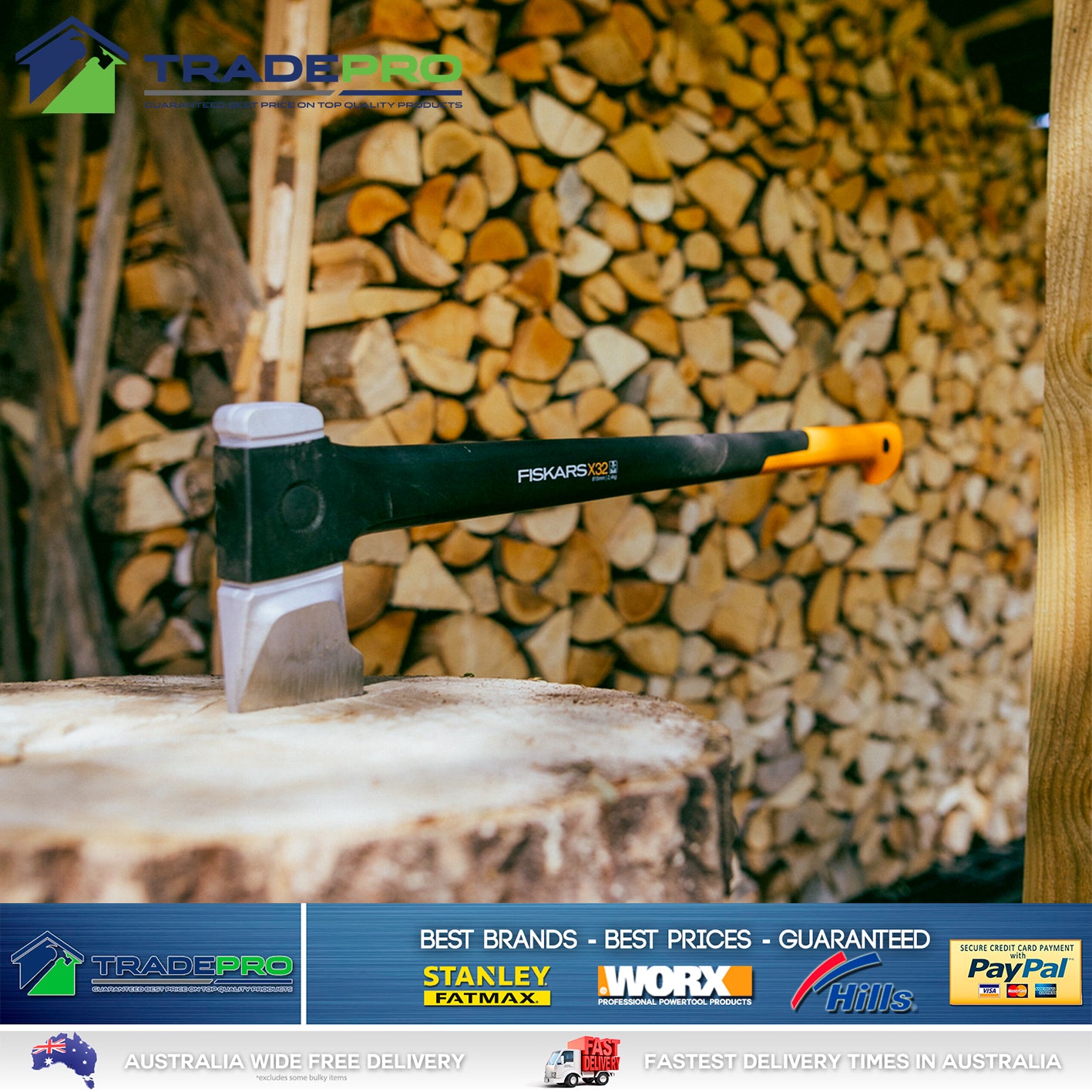 Genuine Fiskars® X32 Axe Blade L IsoCore 2.8kg Timber Log Split Finlan ...