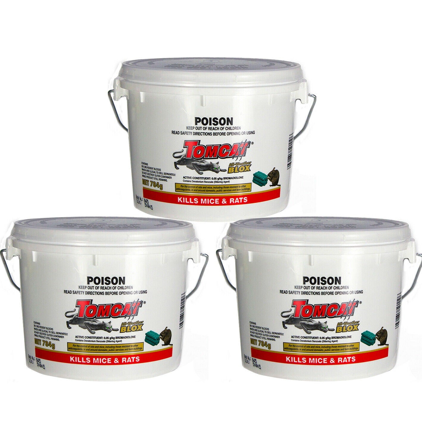 3x Tomcat Ultra All Weather Blox 784g (2.3kg) Rat Bait Mouse Poison Ro ...