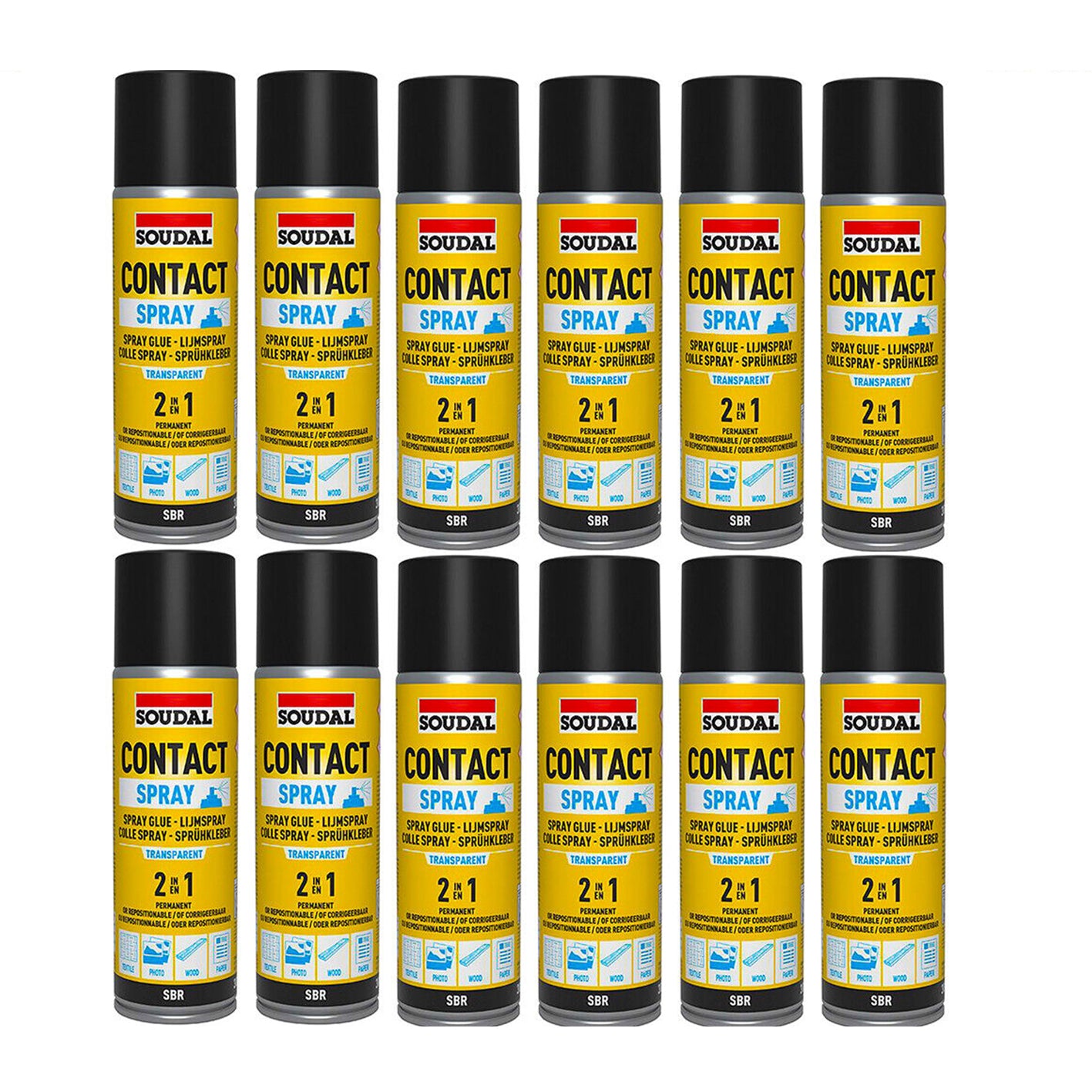 12x Contact Adhesive Spray Fast Grip Soudal 300ml Permanent Strong Glu ...