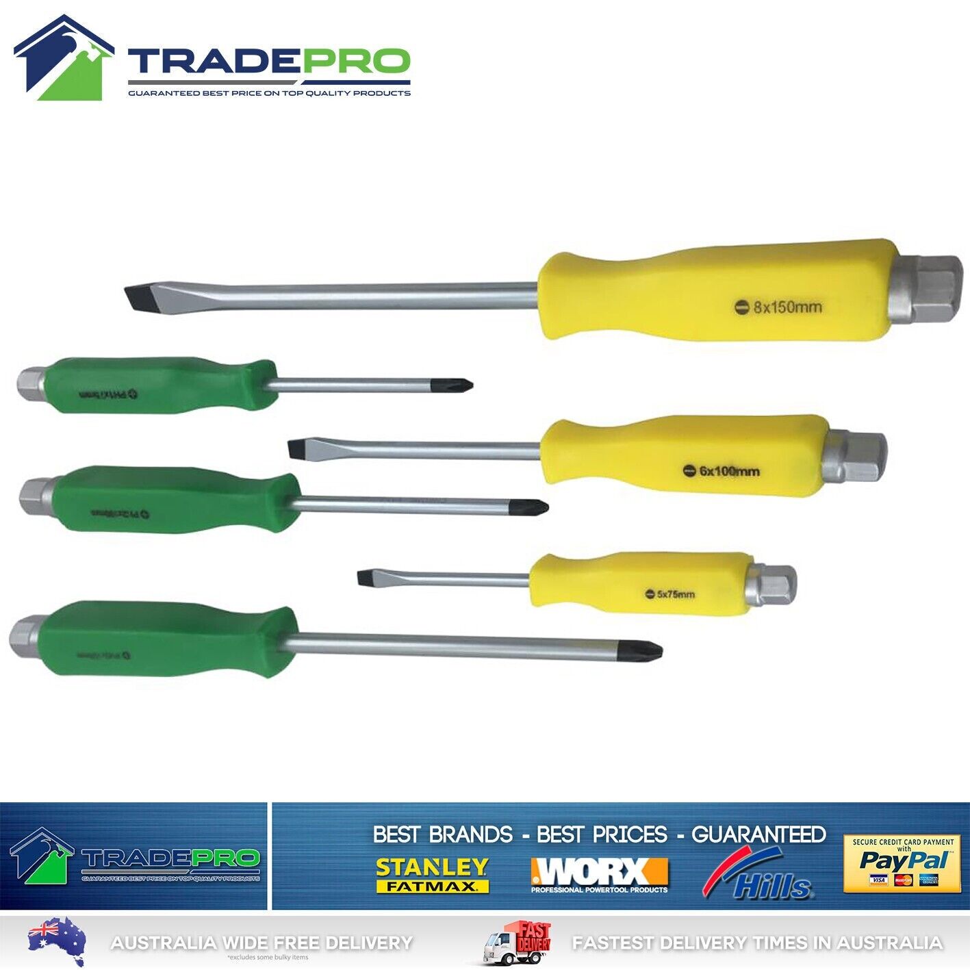 Screwdriver Set 6pc PRO Industrial Quality Tang-Thru Chrv-Van Blades S ...