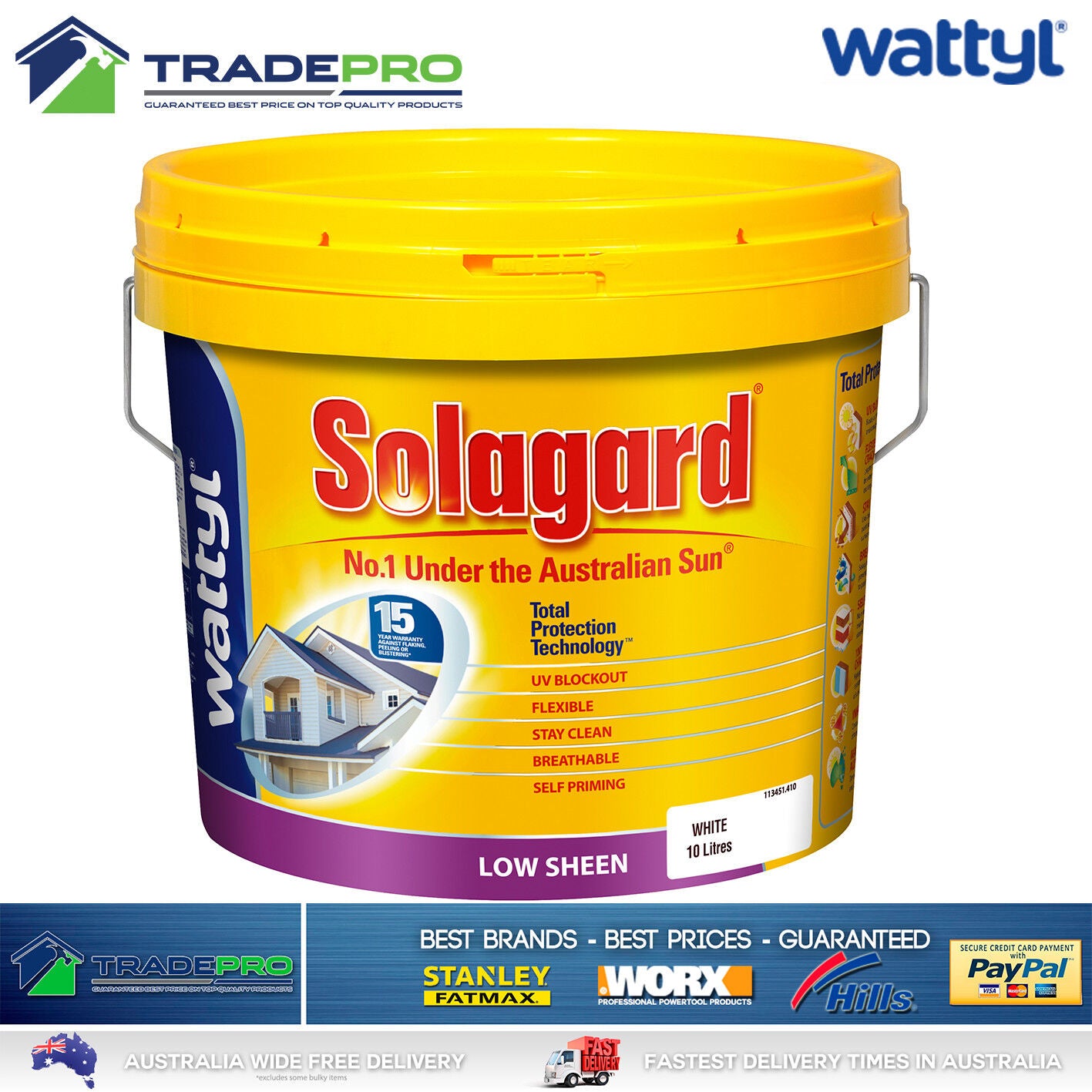 Paint White 10L Wattyl SOLAGARD® Low Sheen FREE TINTING INT & EXT Sola ...