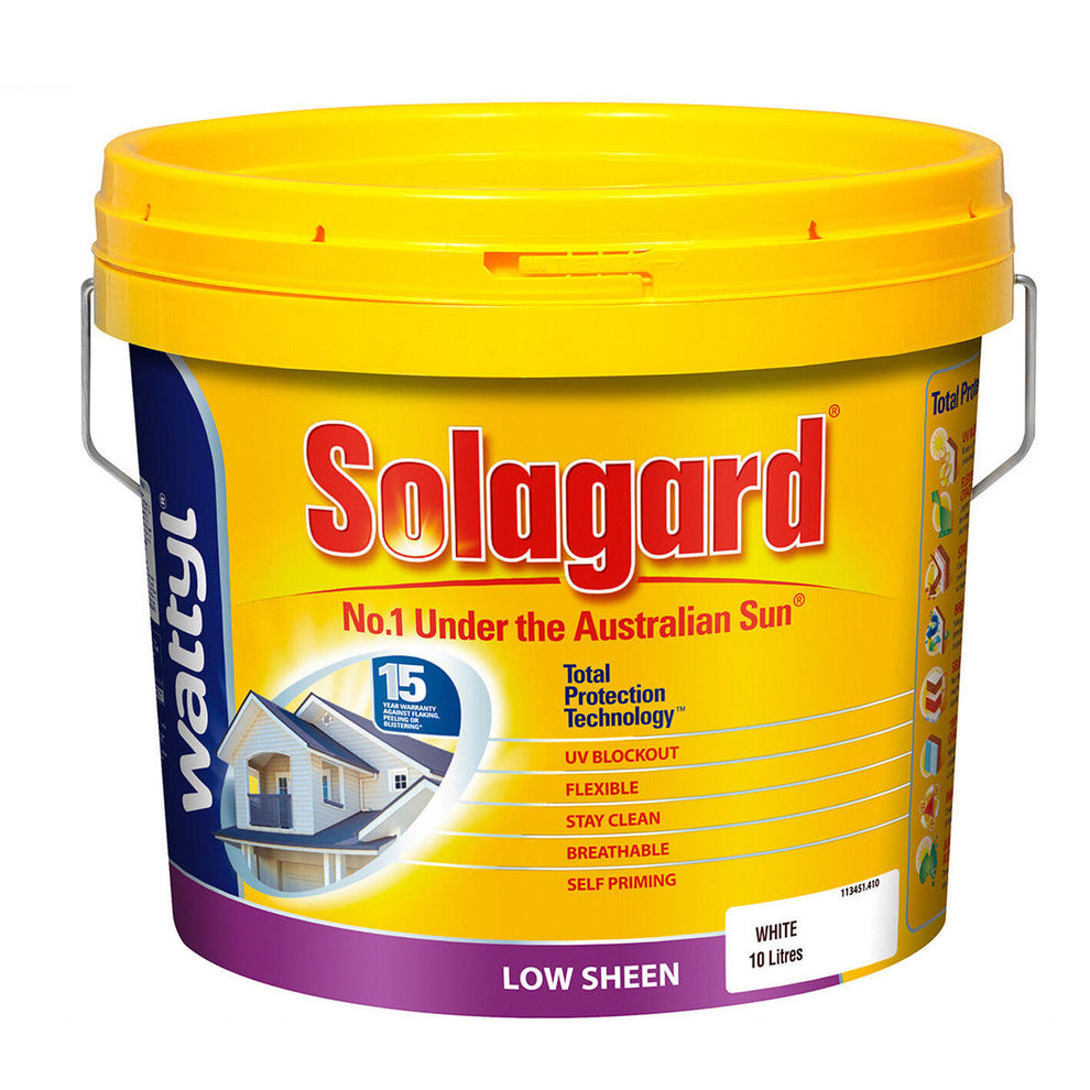 Paint White 10L Wattyl SOLAGARD® Low Sheen FREE TINTING INT & EXT Sola ...